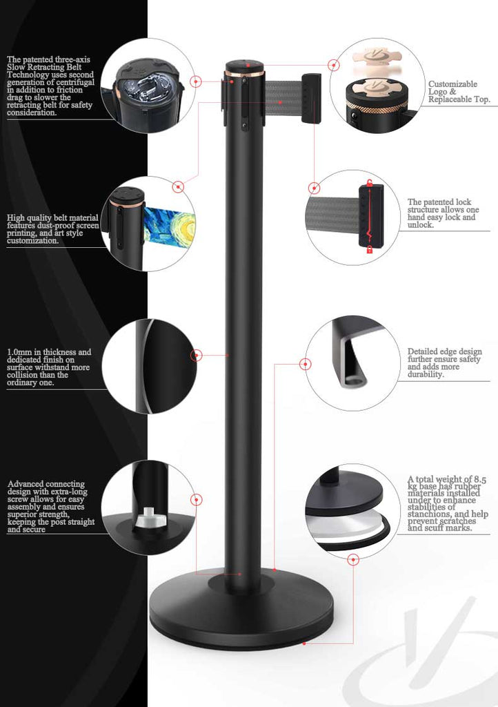 Stanchion Pole Black with Retractable Belt Black Jazz Series – PATIO STYLE